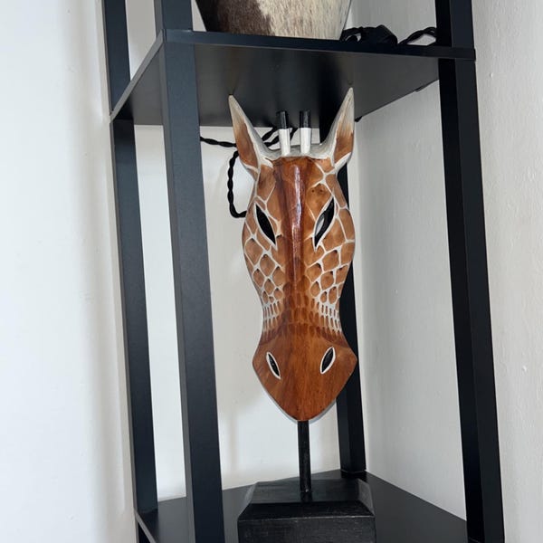 Wooden Animal Masks on Plinth Hand Carved Art Fair Trade Hand Painted ...