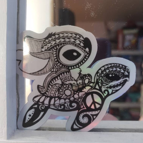 Stitch Riding A Sea Turtle Mandala Holographic Water Resistant ...