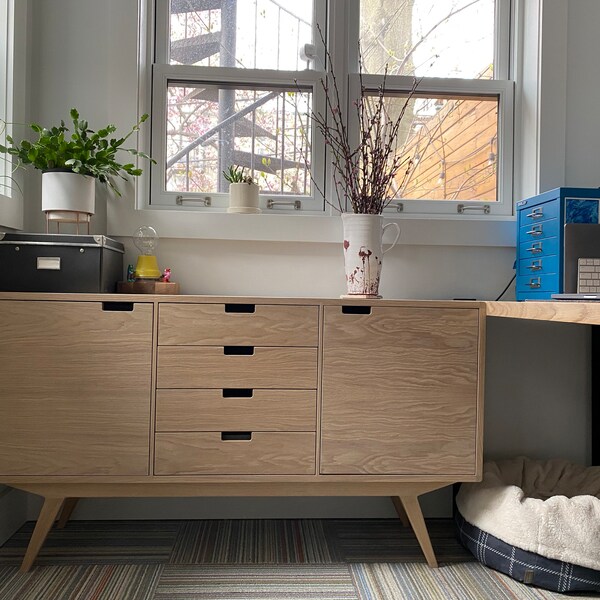 HEIM - Large Modern Black Front Sideboard - Stylish MCM Credenza Buffet ...