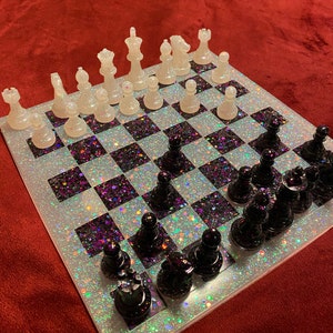 Glitter Resin Chess and Checkers Set Enchanted Opal & Chunky - Etsy