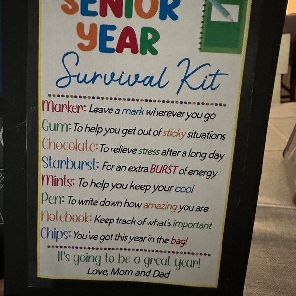 EDITABLE Senior Year Survival Kit Gift Tags | Back to School Student ...