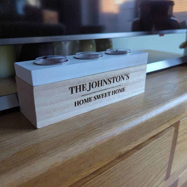 Personalised Classic Triple Tea Light Box - Tealight Box - New Home ...