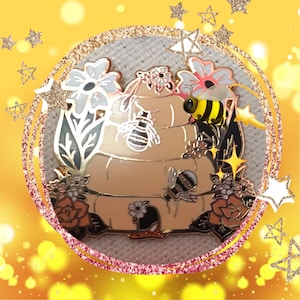 Beehive Hard Enamel Pin, Honeybee Floral Flowers Botanical Animal ...