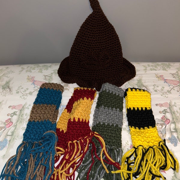Crochet Sorting Hat and House Scarves, Baby House Scarf Photo Prop, Sorting Hat and House ...