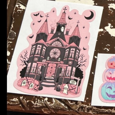 Haunted House Sticker, Spooky House Art, Gothic Stickers - Etsy