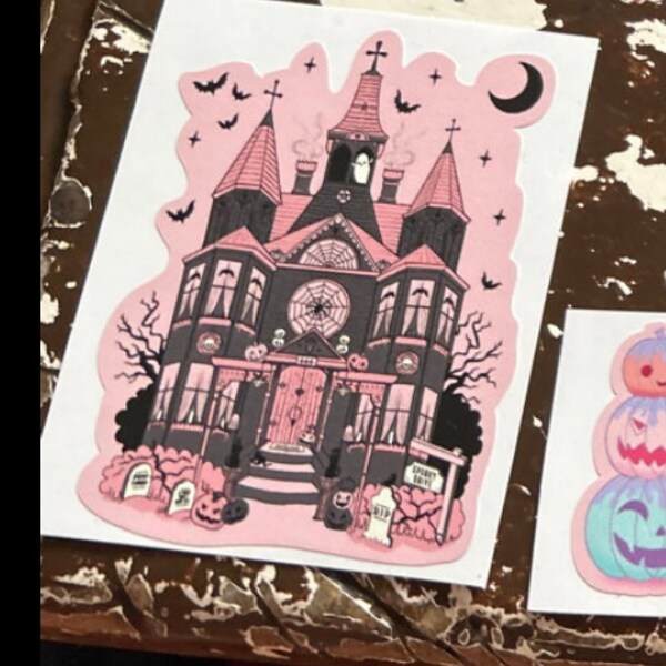 Haunted House Sticker, Spooky House Art, Gothic Stickers - Etsy