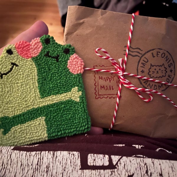 Handmade Mug Rug Hugging Frogs | Punch Needle Coasters for Besties ...