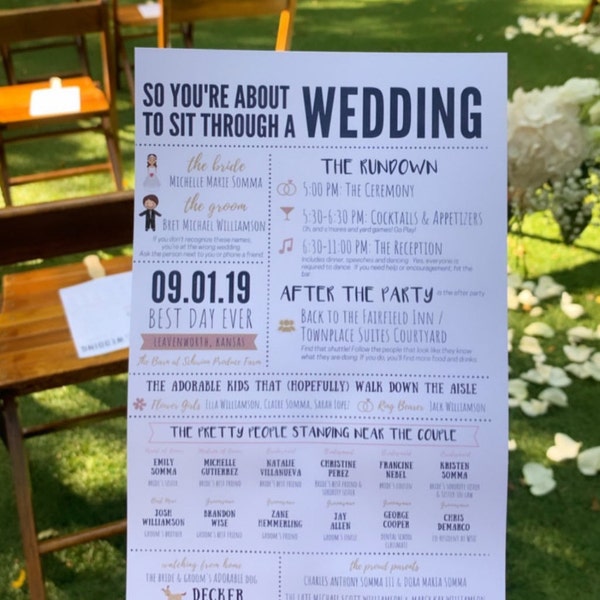 Funny Infographic Wedding Program / Front Only / Printable / 6x9" / 5 ...