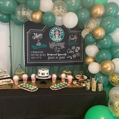 Custom Starbucks Party, Starbucks Backdrop Banner, Chalkboard Backdrop ...