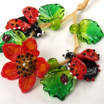 Lampwork Glass Red Flower Beads Supplies for Jewelry Making, DIY Kit ...