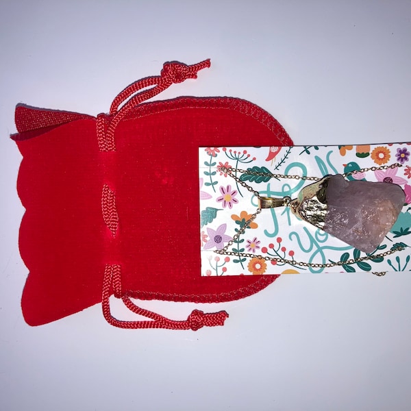 Raw Rose Quartz Necklace Misty Rose Quartz Pendant Rose Quartz Crystal ...