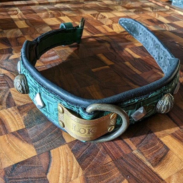 Blue Leather Dog Collar, VALKYRIE, Shield Maiden Collar, Brass ...