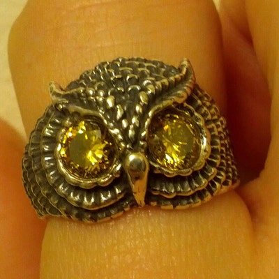 Owl Ring With Citrine Eyes in Sterling Silver - Etsy
