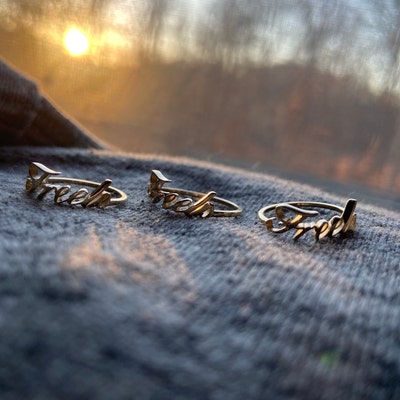 14k Gold Personalized Cursive Name Ring, Solid Gold Custom Name Ring ...