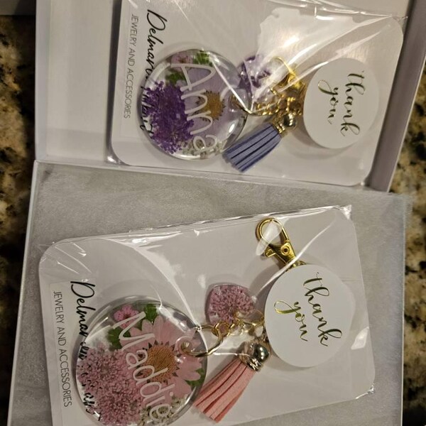 Custom Purple Flower Resin Keychain, Personalized Pressed Dried Floral ...