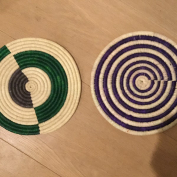 Handwoven Grass Crafts Set Trio of Shallow Trays, Bowls, or Baskets ...