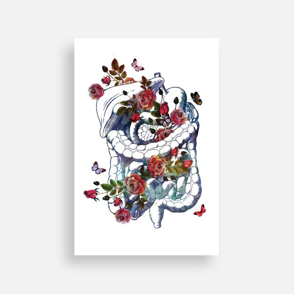 Set 11 Anatomy Art, Medical Wall Decor, Physiology Art, Floral Caduceus ...