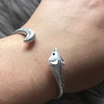 Sterling Silver Fox Bracelet, Fox Bangle , Silver Cuff Bracelet ...