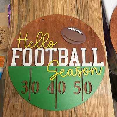 Hello Football Season Sign, Digital Download, Round Door Hanger Svg ...
