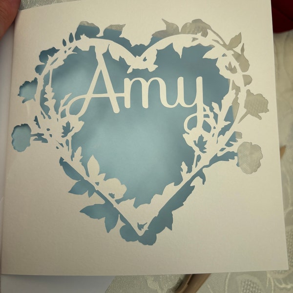 Personalised Floral Wildflower Papercut Name Card, Wedding ...