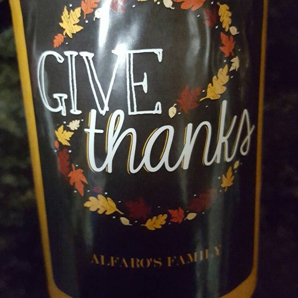 Give Thanks - Thanksgiving Party Holiday Wine Bottle Labels for for ...