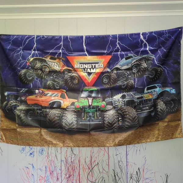 Monster Jam Wall Mural – 3 X 5 Foot Fabric Wall Decoration. Polyester ...