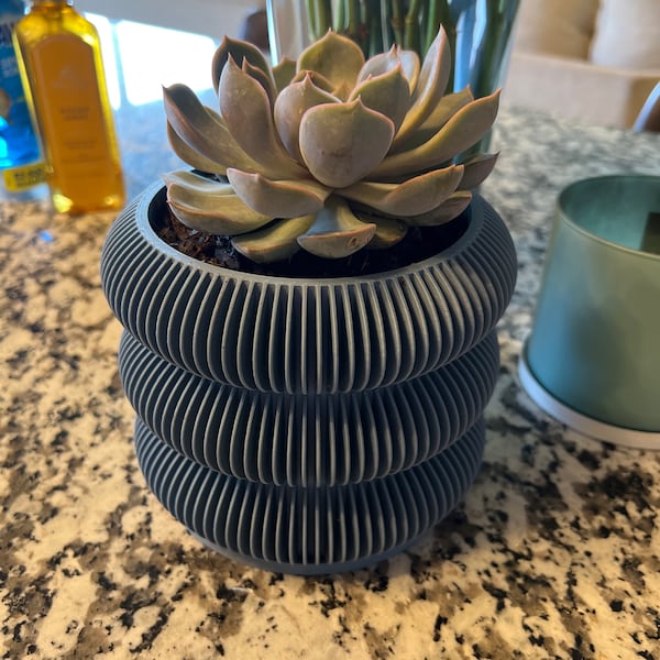 Wood BUBBLES Planter, 9 Color Options, Unique 3D Printed Plant Pot With Drainage & Saucer for ...