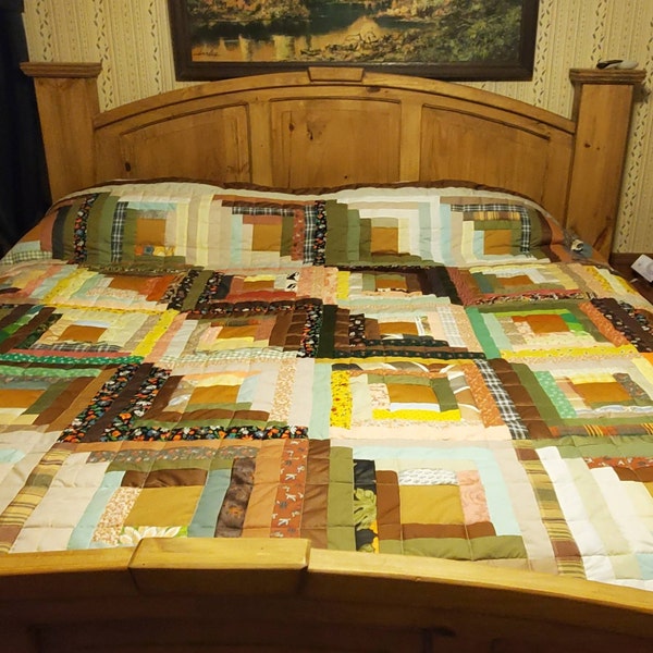 Handmade Full Size Log Cabin Quilt - Etsy