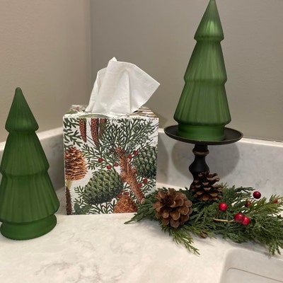 Handmade Decoupage Wood Tissue Box Cover, Spruce Tree, Birds - Etsy