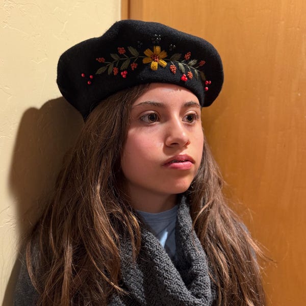 Floral Embroidered French Beret, Hand Embroidery Beret Women, Winter ...