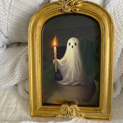 Cute Ghost Holding A Candle, Vintage Digital Ghost Painting, Dark ...