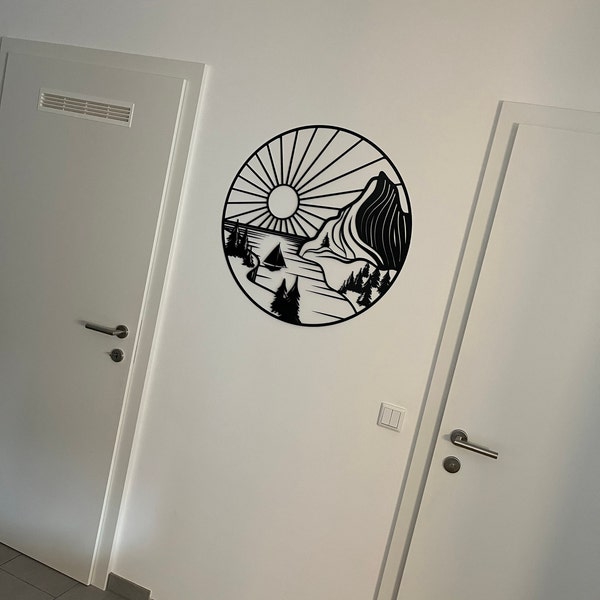 Sunset Svg Dxf Pdf Laser Cut Files Mountains and Sun Metal Wall Art Svg ...