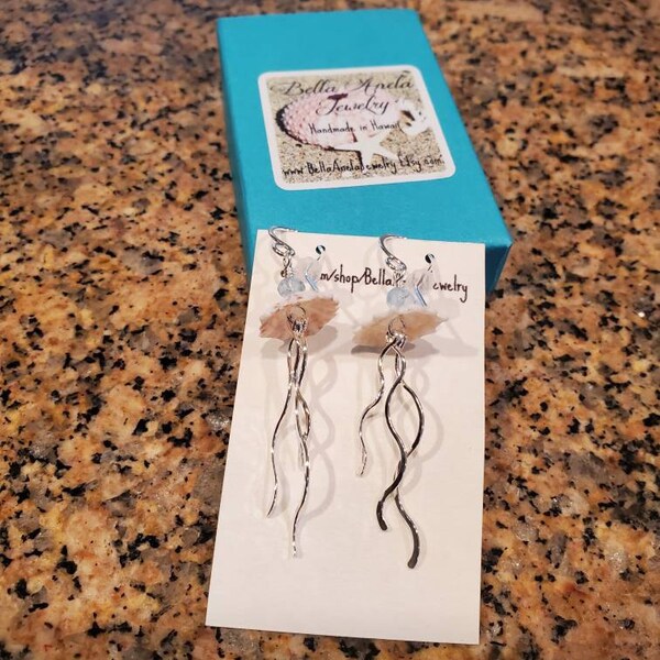 Opihi Shell Earrings, Hawaiian Shell Dangle Earrings, Jellyfish ...