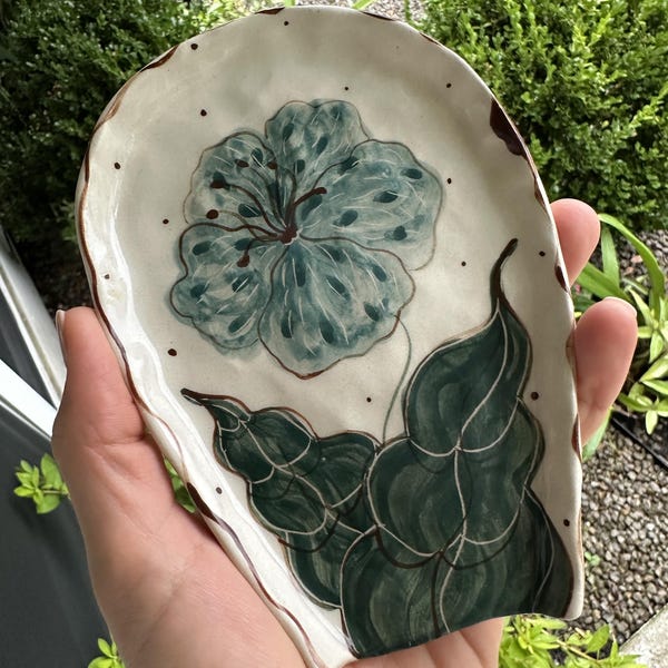 Floral Spoon Rest, Handmade Ceramic Spoon Rest, Handpainted Pottery ...