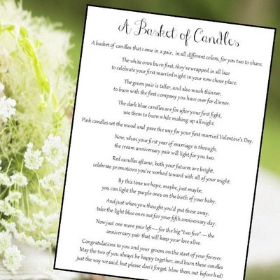 Basket of Candles Poem / Bridal Shower / Games / Wedding / Bride to Be ...
