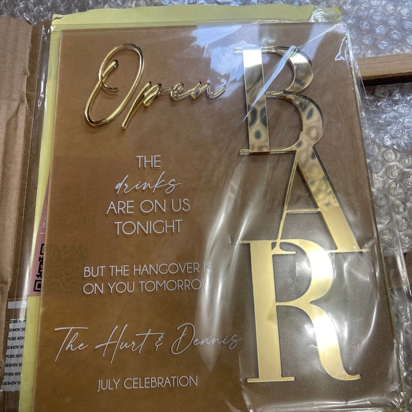 3D Mirror Gold Foil Open Bar Menu Signature Cocktails Custom Minimalist ...