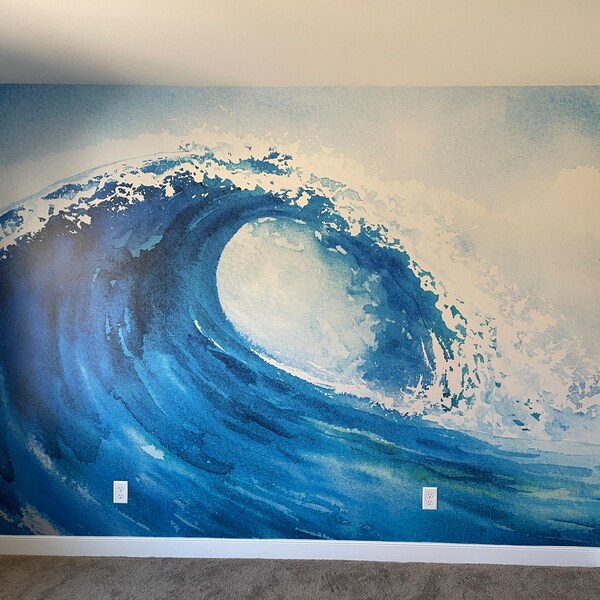 Watercolor Ocean Wall Decal Wallpaper Removable Landscape Wallpaper ...