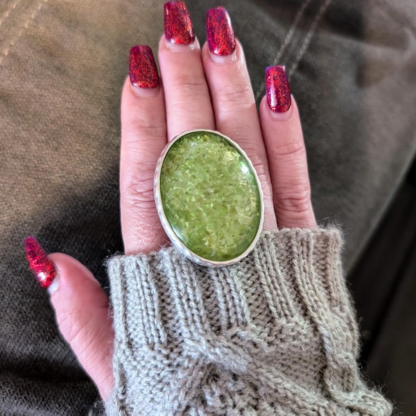 Large Peridot Ring Huge Statement Ring, August Birthstone Ring, Big ...