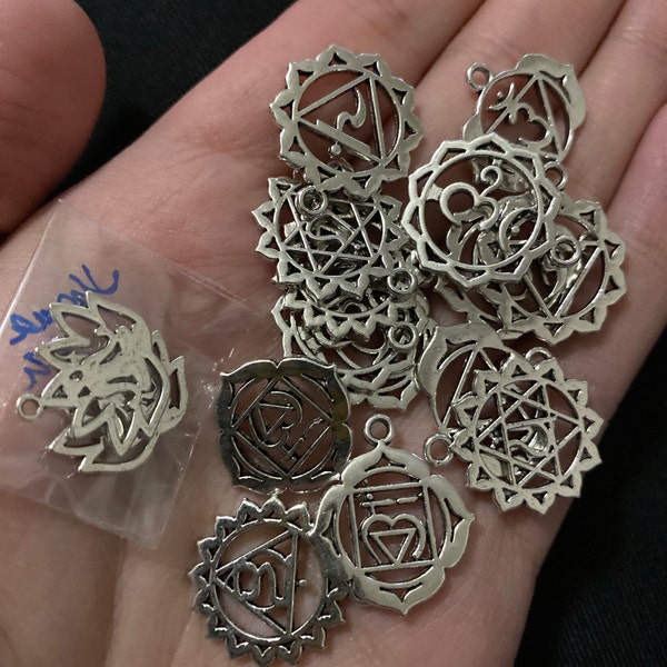 7 Chakra Charm Set Chakra Symbol Charms Energy Wheel Charm Set Rustic ...