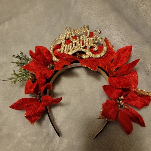 Poinsettia Christmas Headband: Sparkly Holiday Party Headpiece - Etsy