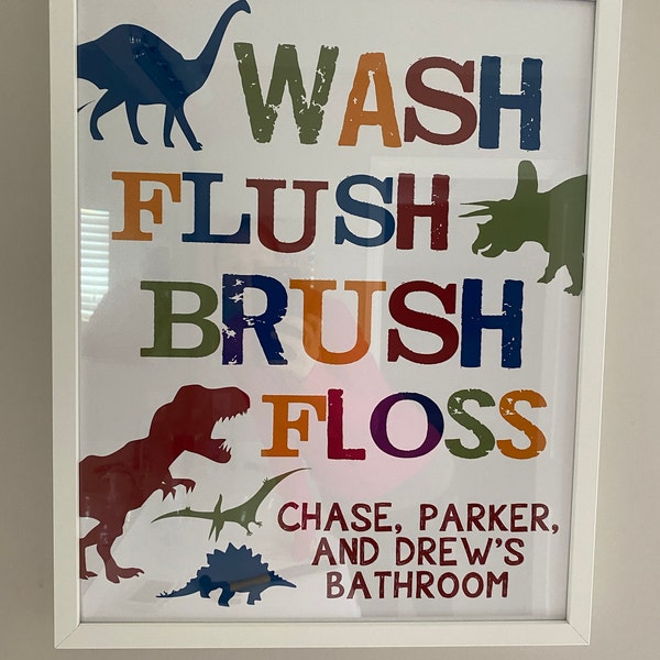 Dinosaur Bathroom Art Print | Bathroom Sign | Kids Bathroom | Bathroom ...