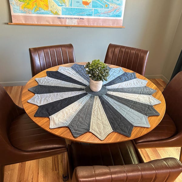 Frayed Denim Jeans & Feed Sack Cathedral Window Table Runner, Handmade ...