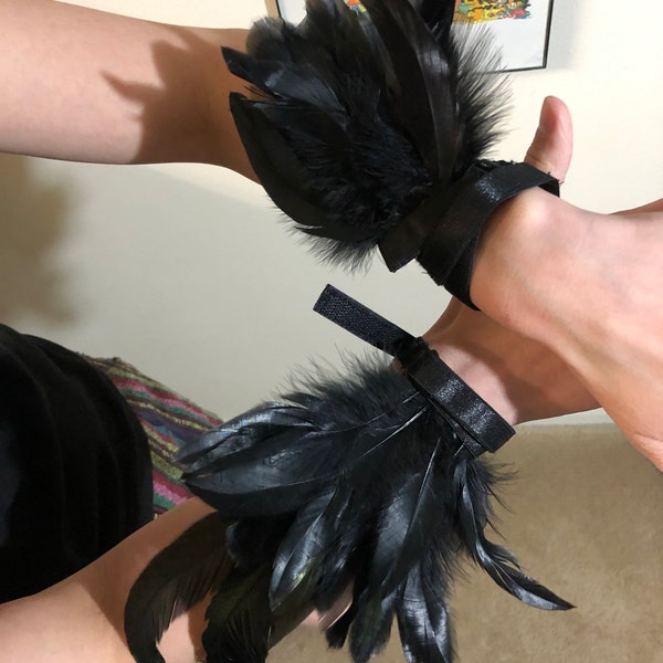 BLACK Feather Flair Cuffs - Costume Feather Wrist Cuffs, Ankle Cuffs ...