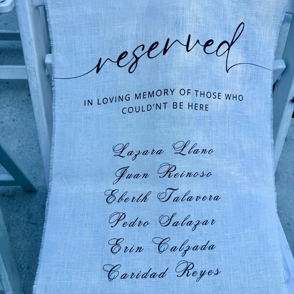 RESERVED in Memory - Memorial Chair Sign, Memorial Wedding Sign ...