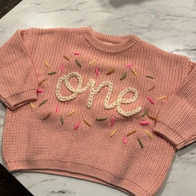 Hand Embroidered One Sweater First Birthday Sweater Hand Embroidered ...