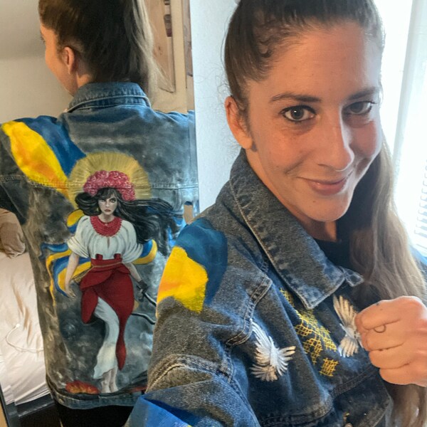Hand Painted Denim Jacket, Girl Flower Jacket Painting - Personalized ...