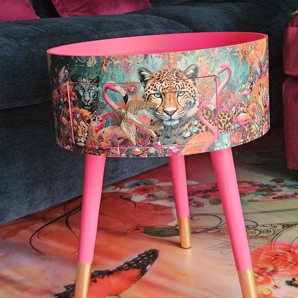 Pink Tiger Square Bedside Table, Two Drawers, Ideal Nightstand ...