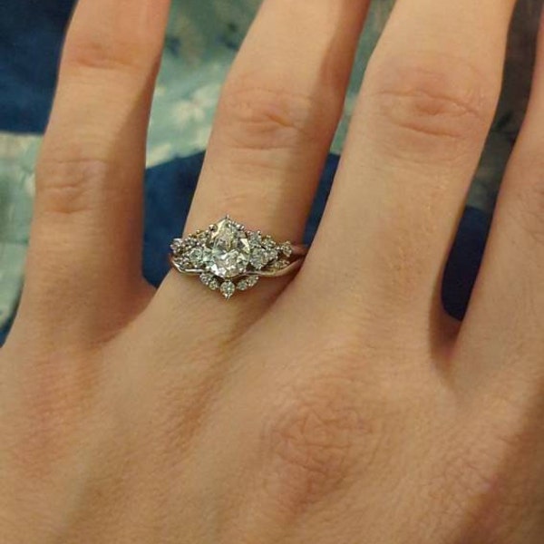 Vintage Leaf Moissanite Engagement Ring Unique 14k Rose Gold Engagement ...