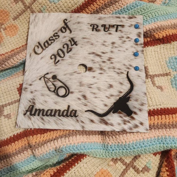 Grad Cap Topper Western Cowhide Personalized Mortar Board Cover ...
