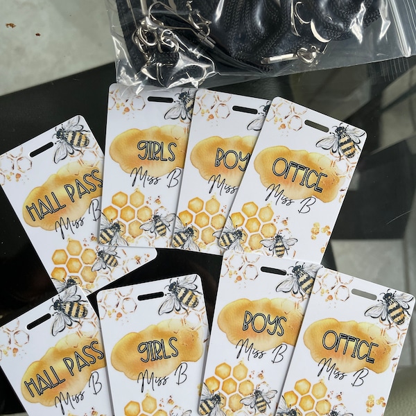 Bee Theme Classroom Hall Passes for Teachers, Personalized, Set of 10 ...